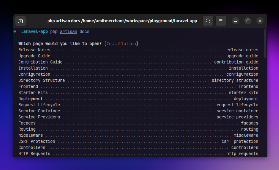 Accessing Laravel Documentation From The Terminal Amit Merchant A 